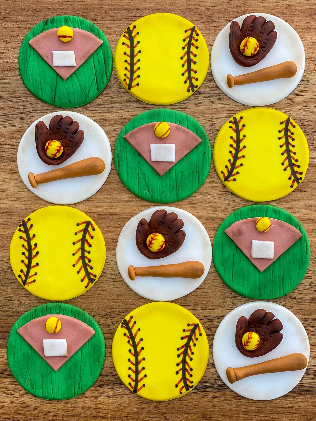 Softball,baseball Sports Edible Fondant Cupcake, Cake, Treat, Cookie ...