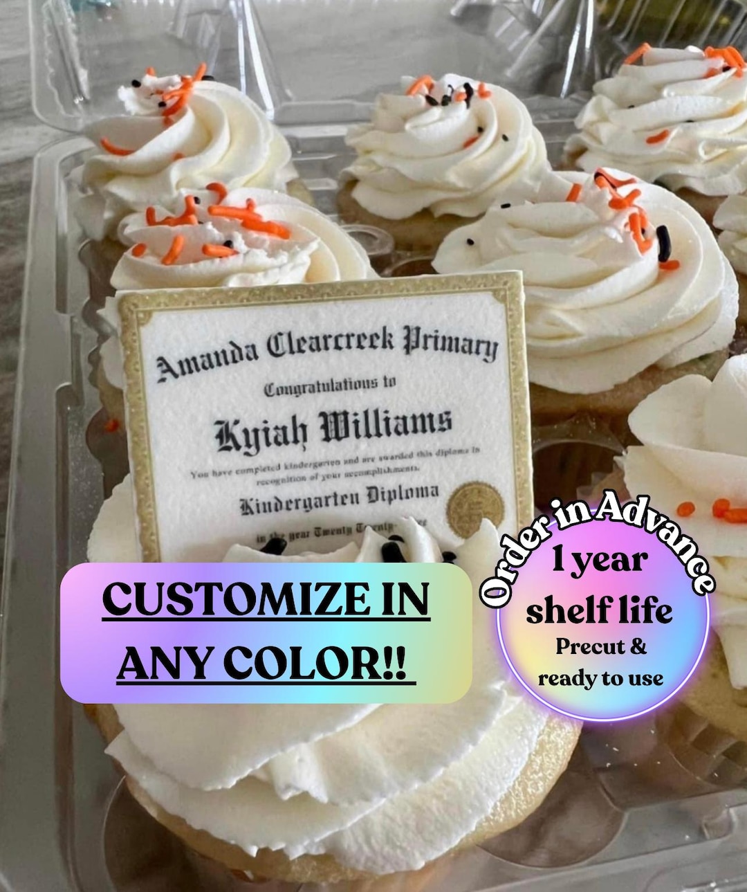 28 Custom Graduation Diploma Edible Cupcake Toppers: Class of 2026 - Etsy
