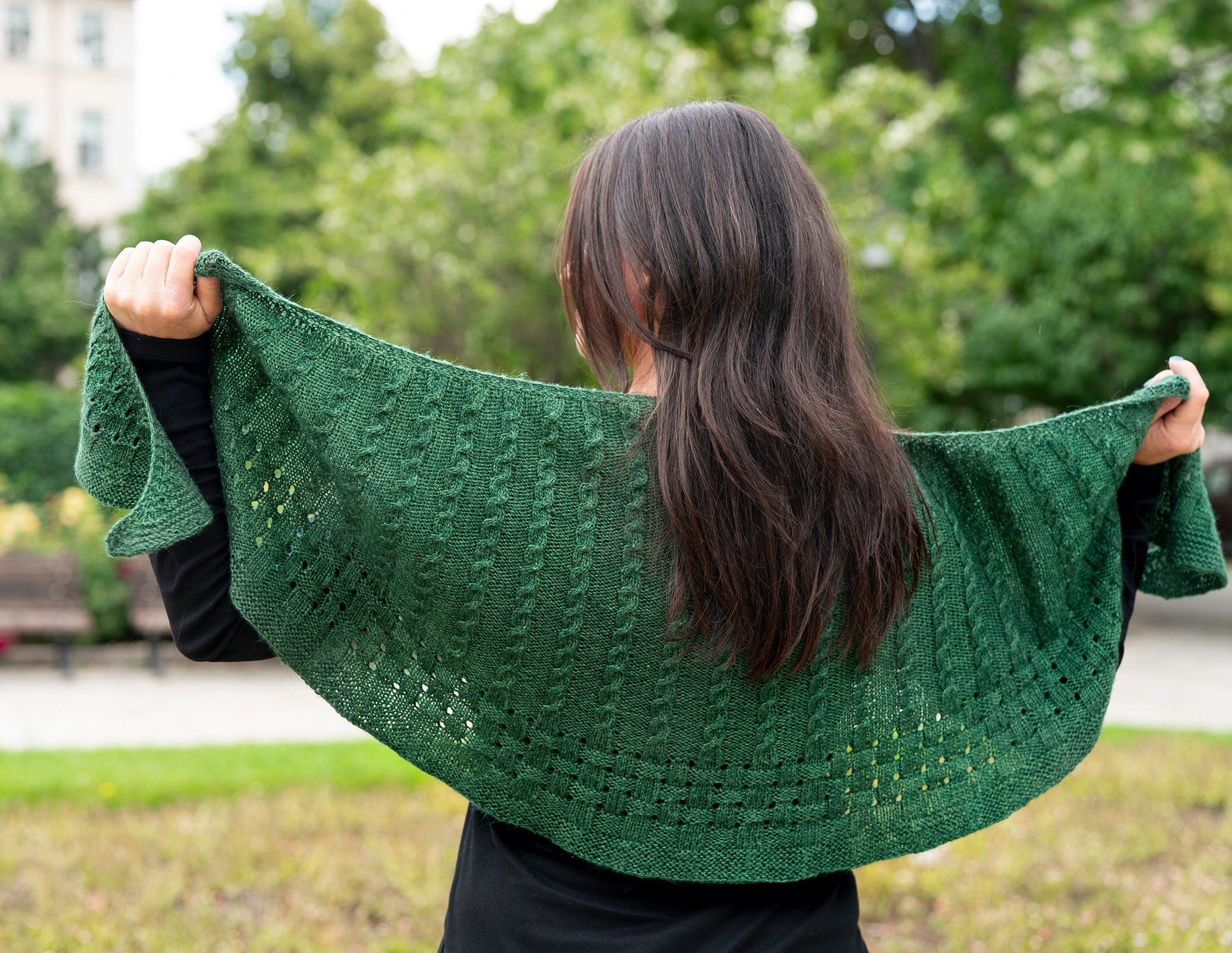 Knit Crescent Shawl Pattern With Easy Cables and Textured Border - Etsy