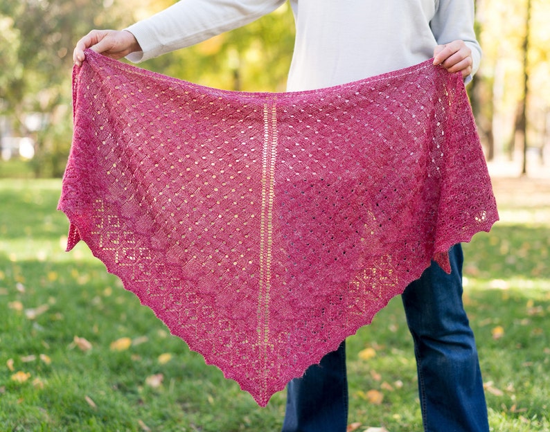 Knitting Pattern for Textured Triangular Shawl With Cables and Lace - Etsy