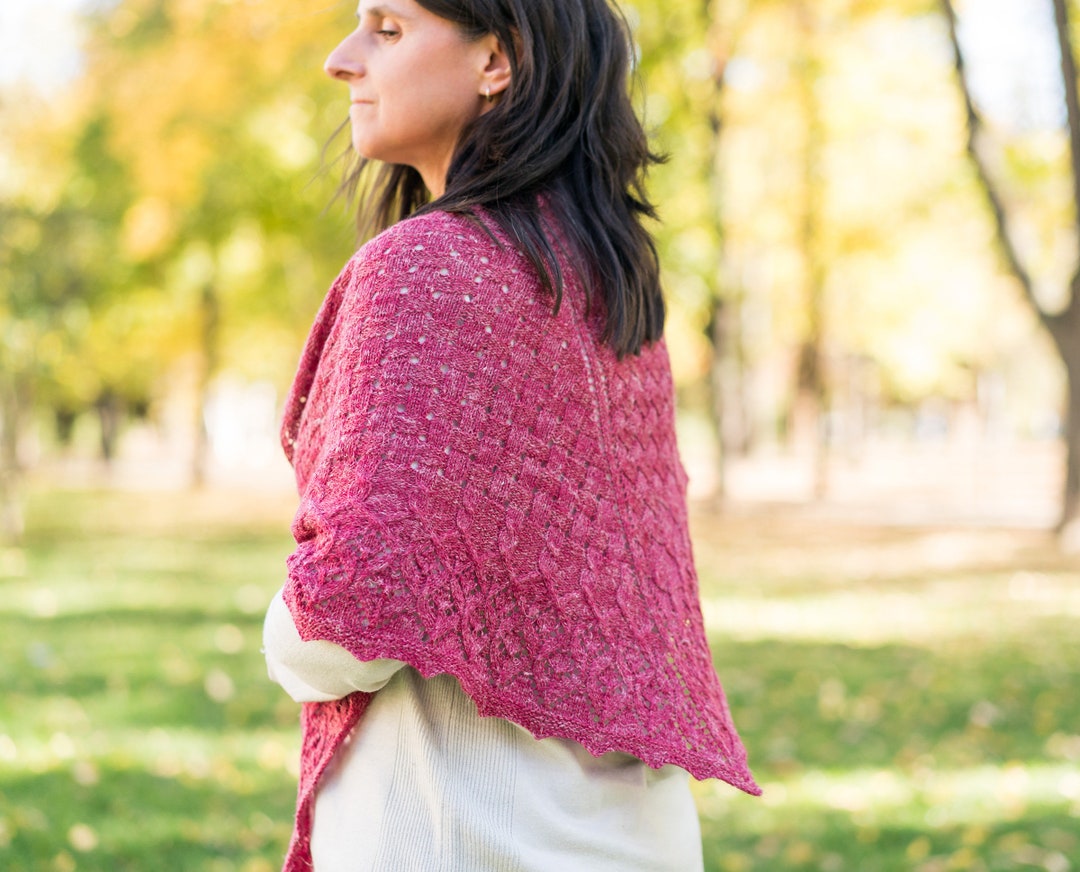 Knitting Pattern for Textured Triangular Shawl With Cables and Lace - Etsy