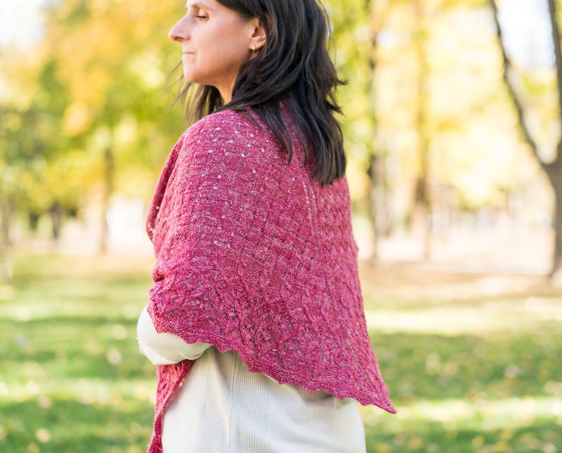 Knitting Pattern for Textured Triangular Shawl With Cables and Lace - Etsy