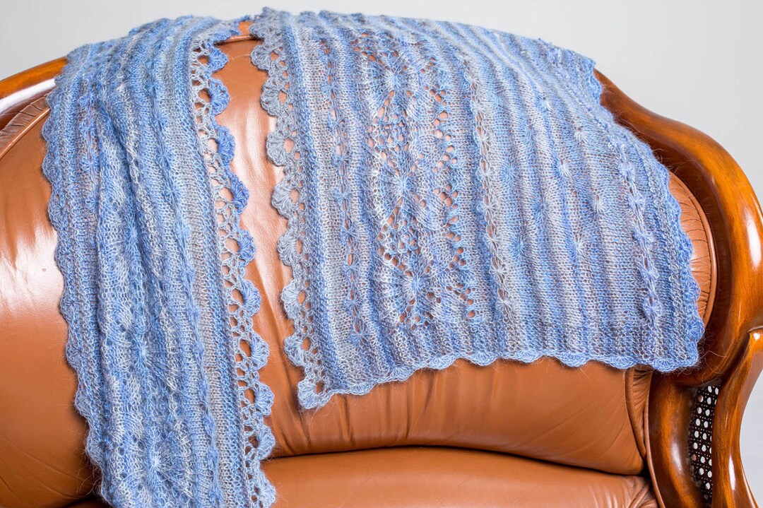 Knitting Pattern for Rectangular Oversized Shawl Stole With Lace Panel ...