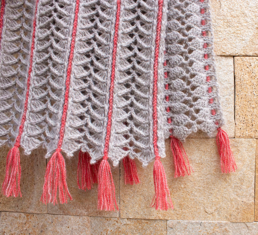 Crochet Pattern for Textured Lace Rectangular Shawl With Stripes - Etsy