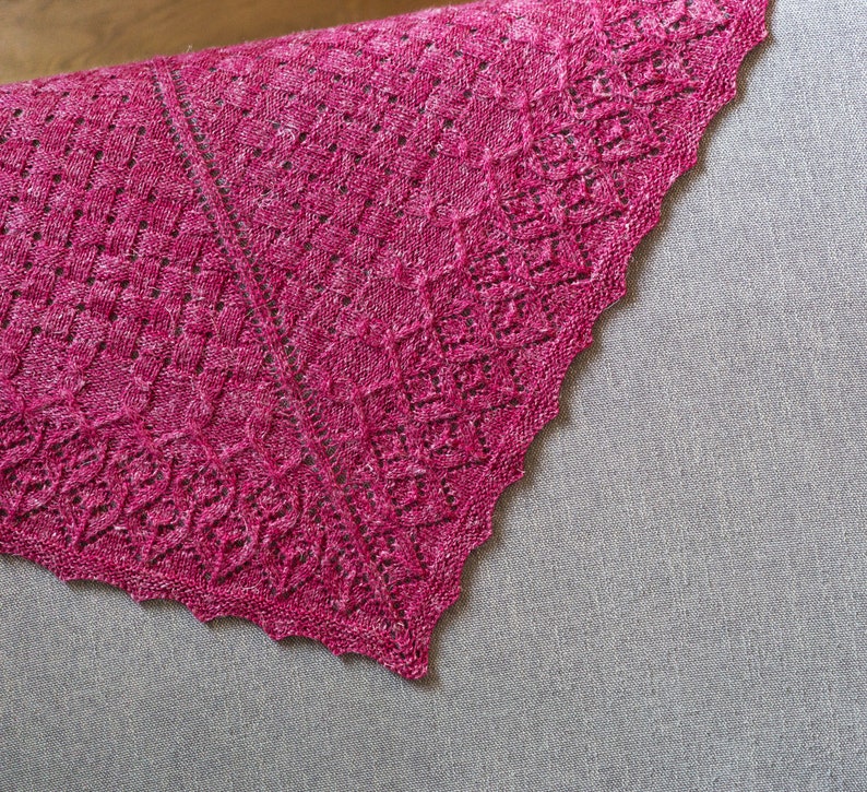 Knitting Pattern for Textured Triangular Shawl With Cables and Lace - Etsy