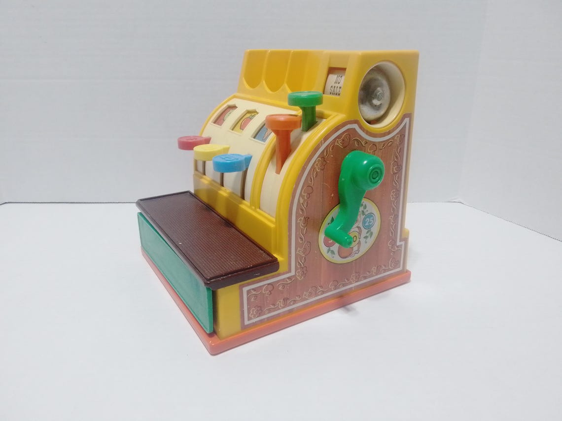 Vintage 1974 Fisher Price Cash Register With 4 Originals Coins Yellow ...