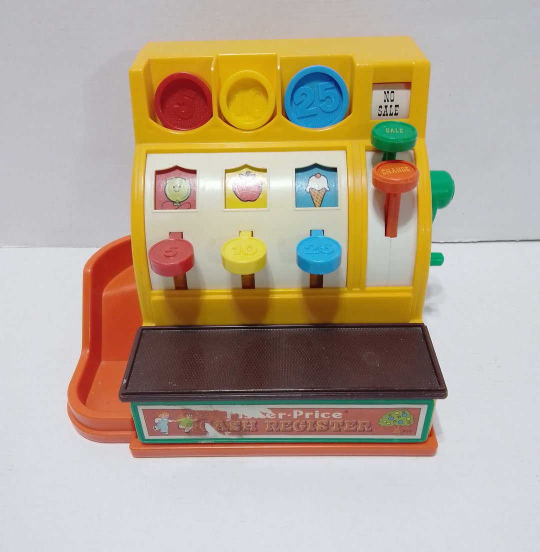 Vintage 1974 Fisher Price Cash Register W/ 3 Coins Yellow Play - Etsy