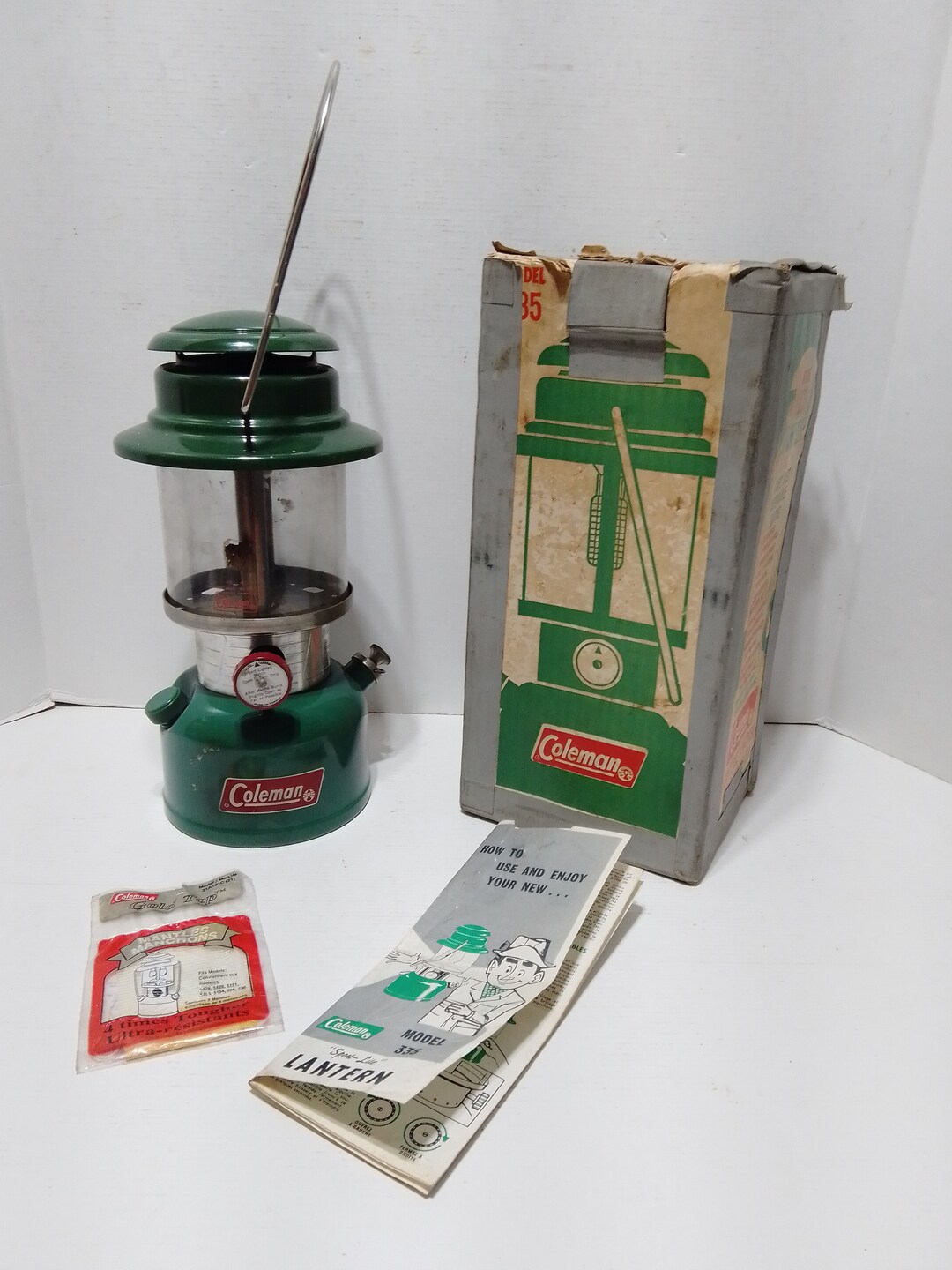 Coleman Model 335 EASI-LITE Vintage Green With 2 Extra New Mantles, Box ...