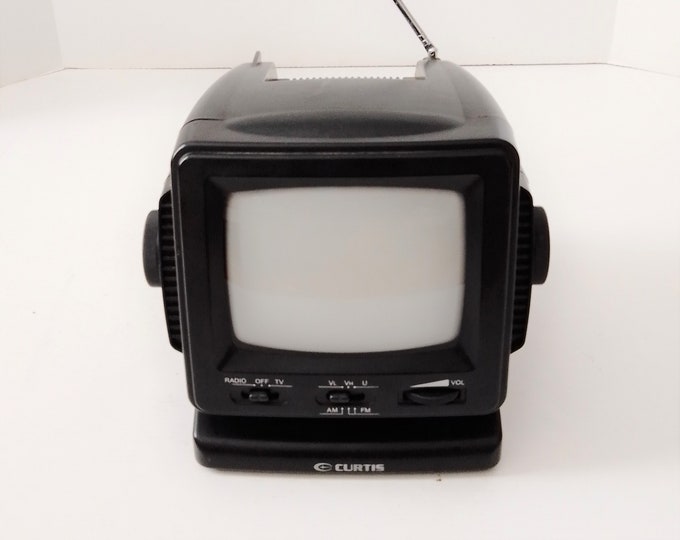 Vintage 1980'S Curtis Mini Portable Black and White TV With 5 Screen Am ...