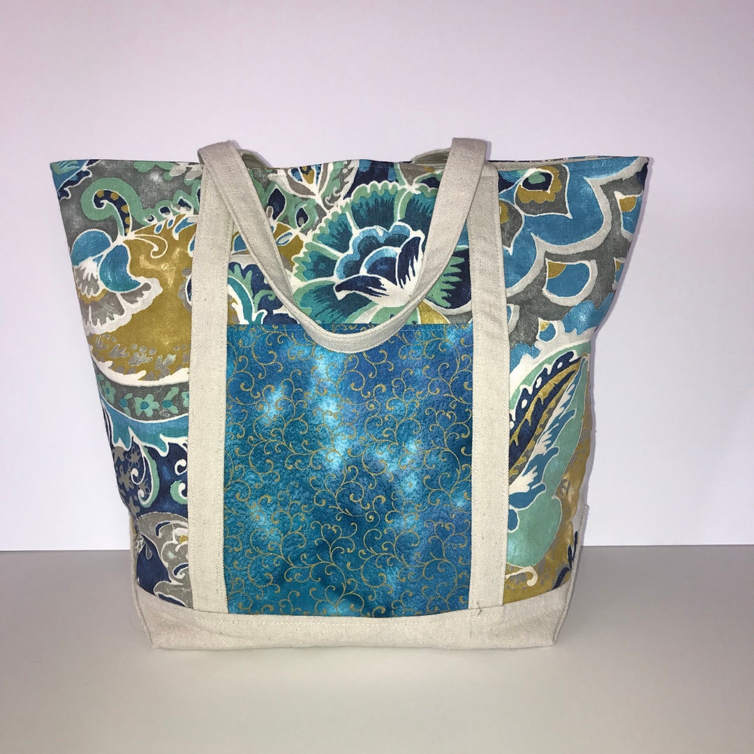 Large Tote, Canvas Tote, Large Bag, Blue Tote, Large Blue Tote, Blue ...