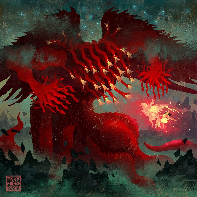 Zeus Battles Typhon | Art Print | Greek Mythology Decor | Ancient ...