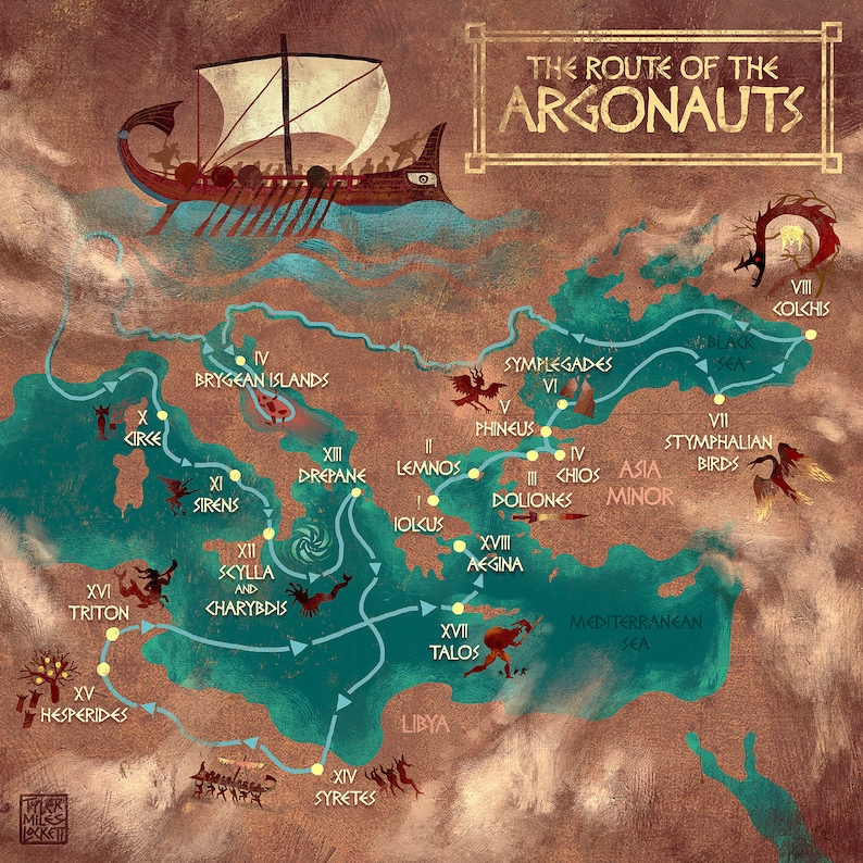 The Route of the Argonauts | Art Print | Jason and the Golden Fleece ...