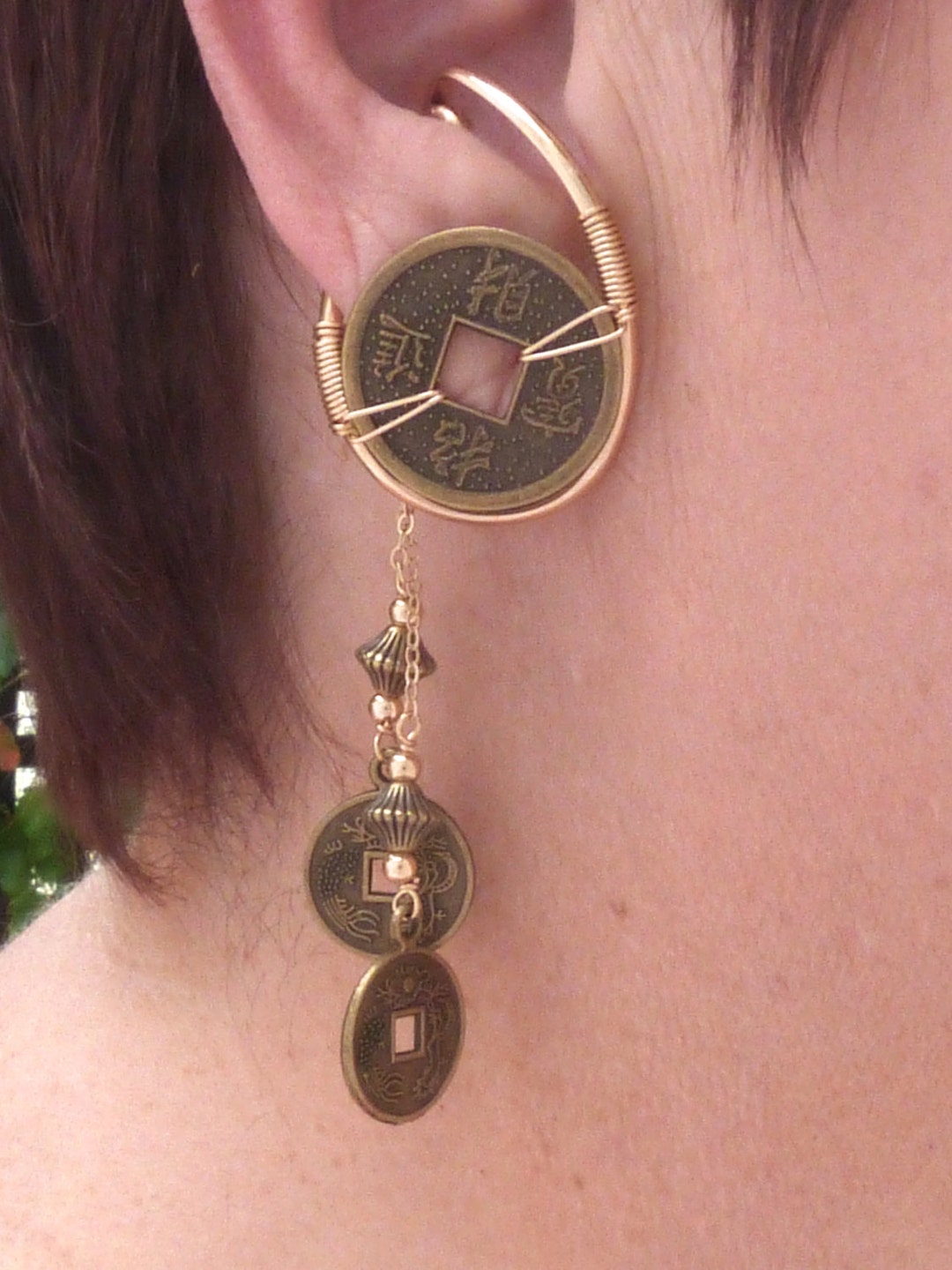 Gold Filled Unpierced Earrings, Non-pierced Earrings, Chinese Coin Ear ...