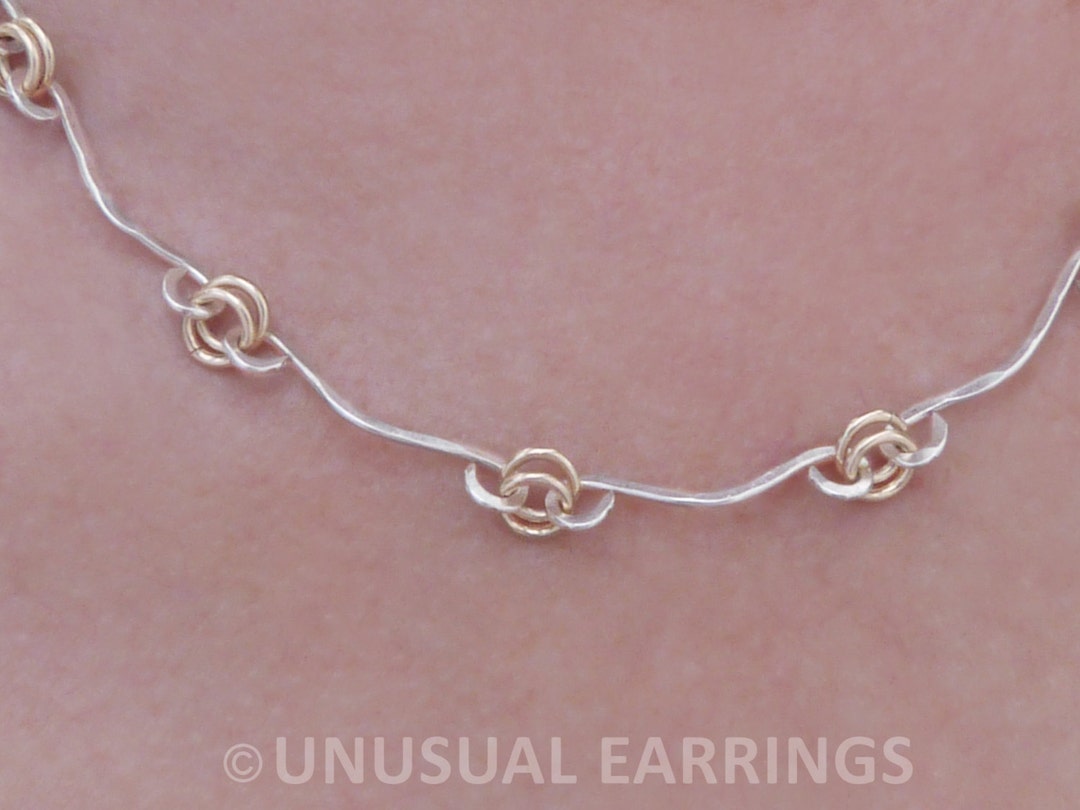 Necklace, Mixed Metal, Handmade Links, Sterling and Gold Necklace ...
