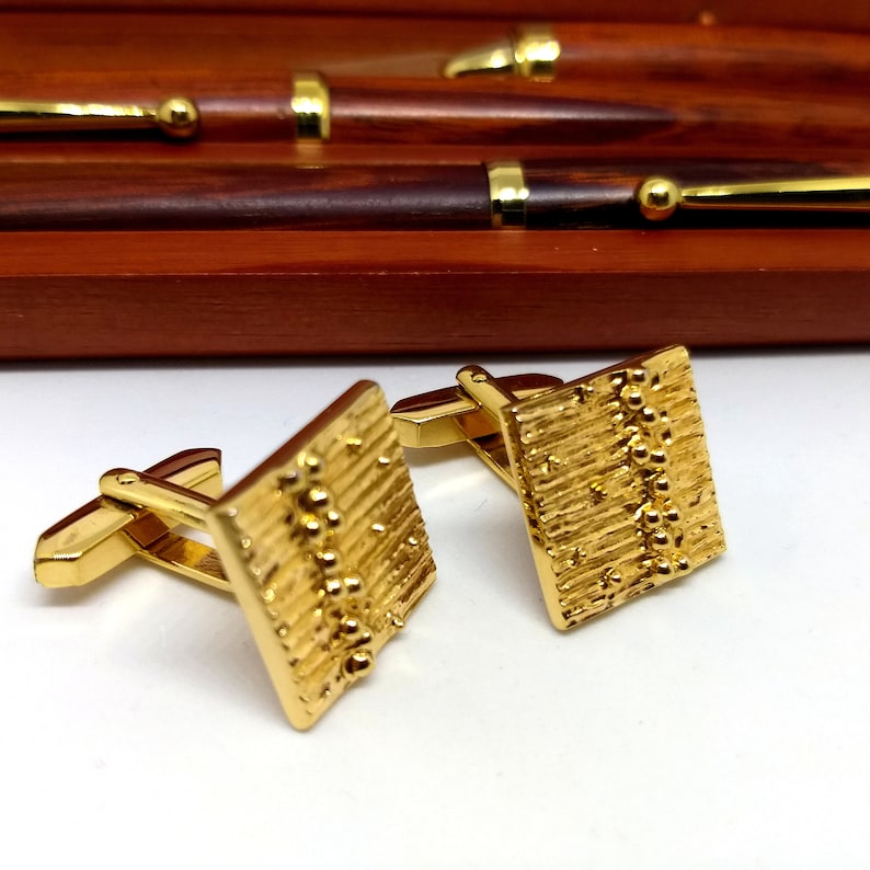 Square Textured Gold Tone Cuff Links Vintage - Etsy