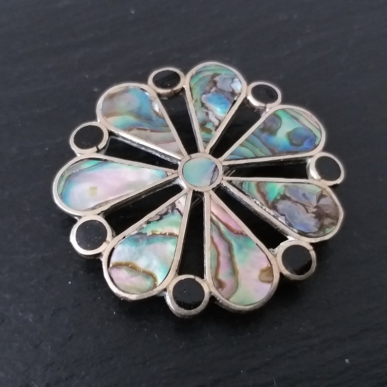 Abalone Shell Mexico Alpaca Silver Floral Brooch / Pendant Vintage - Etsy
