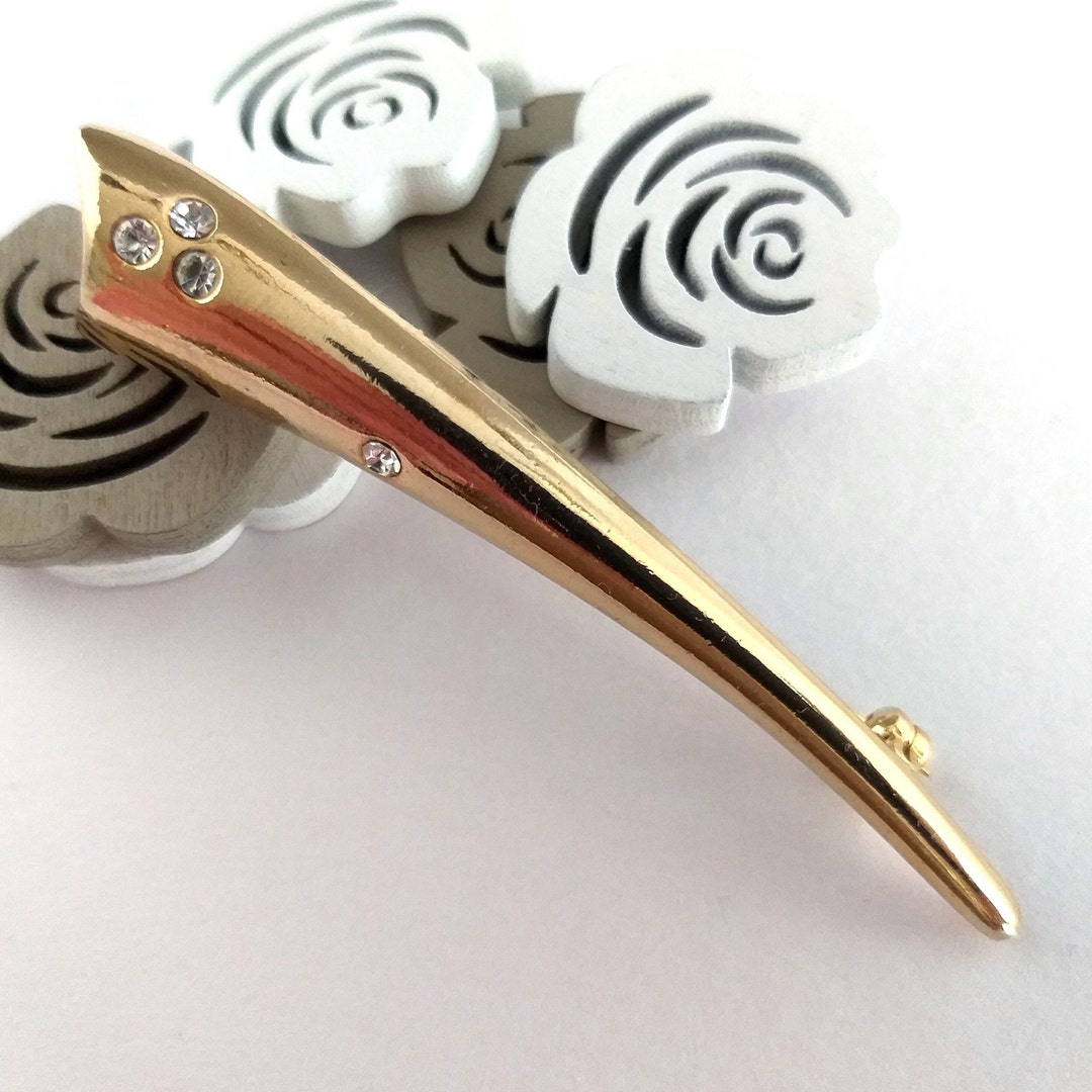 Rhinestone Bar Brooch Horn Shape Vintage Gold Tone - Etsy