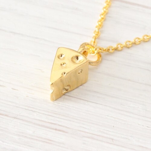 Tiny Gold Swiss Cheese Necklace Food Jewelry Friendship - Etsy