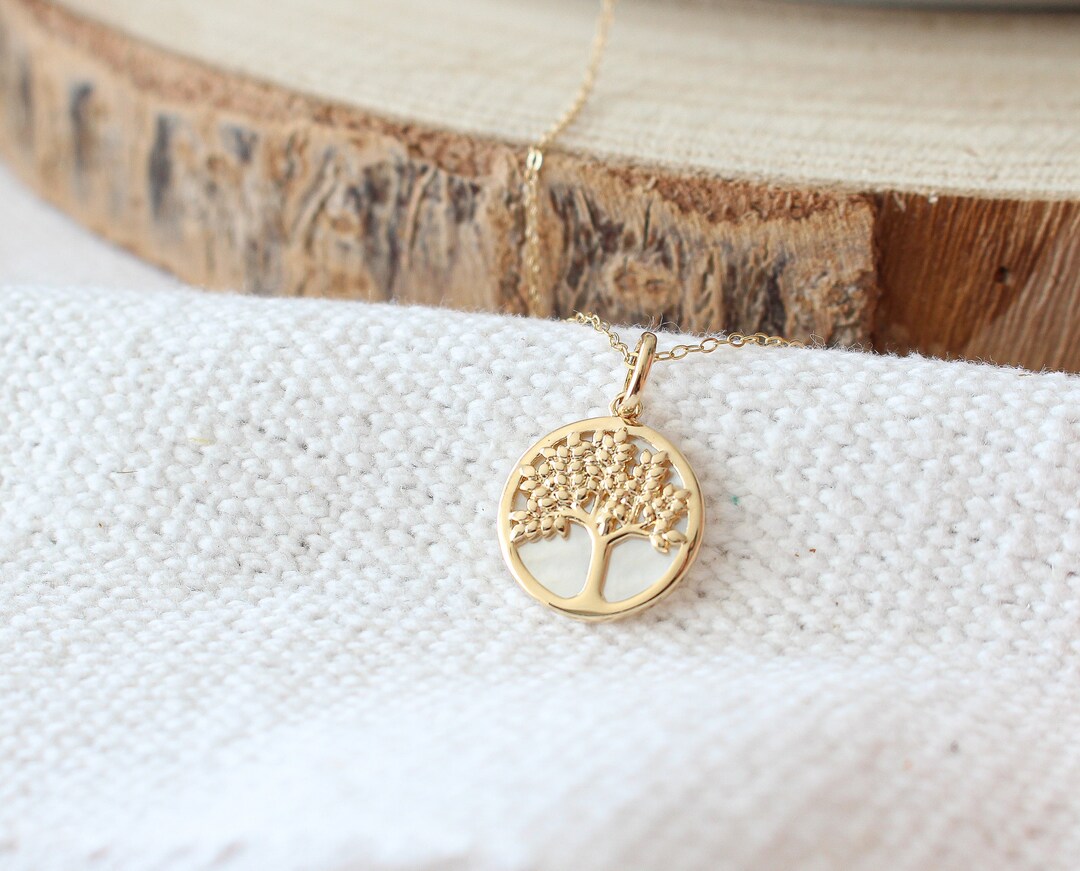 Mother of Pearl Tree of Life Necklace: Gold Filled Boho Pendant - Etsy