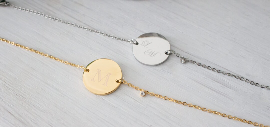 Personalized Gold Disc Bracelet: Initial Monogram Stainless Steel - Etsy