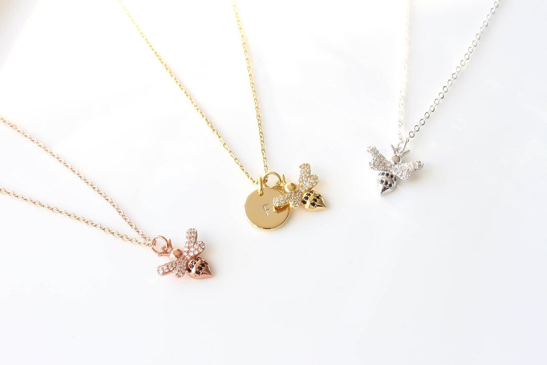 Honey Bee Necklace. Gold Bee Charm Necklace Bumble Bee Jewelry Initial ...