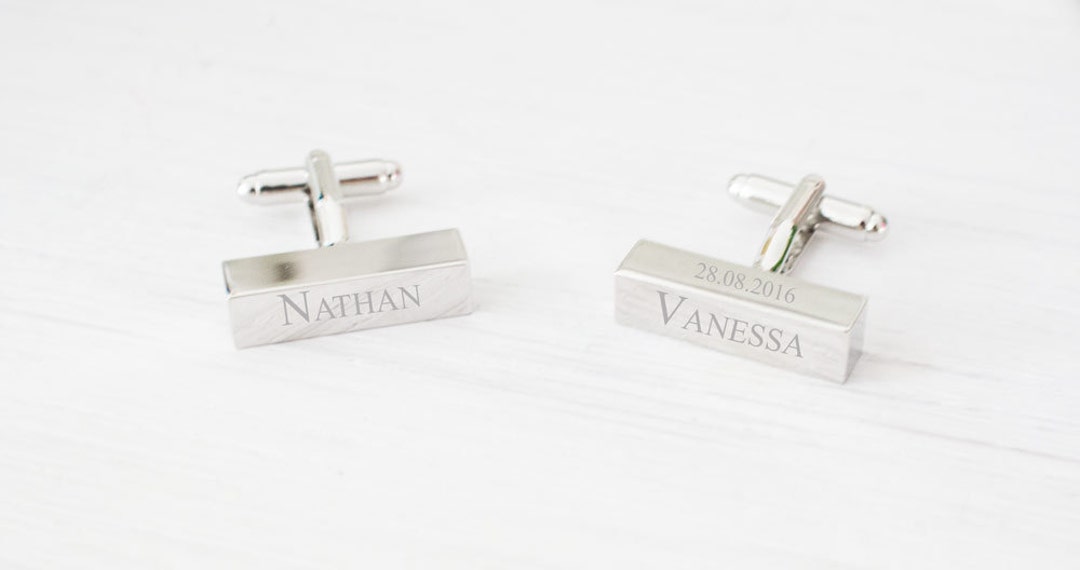Engraved Cufflinks: Personalized Silver Rectangle Name Initials - Etsy
