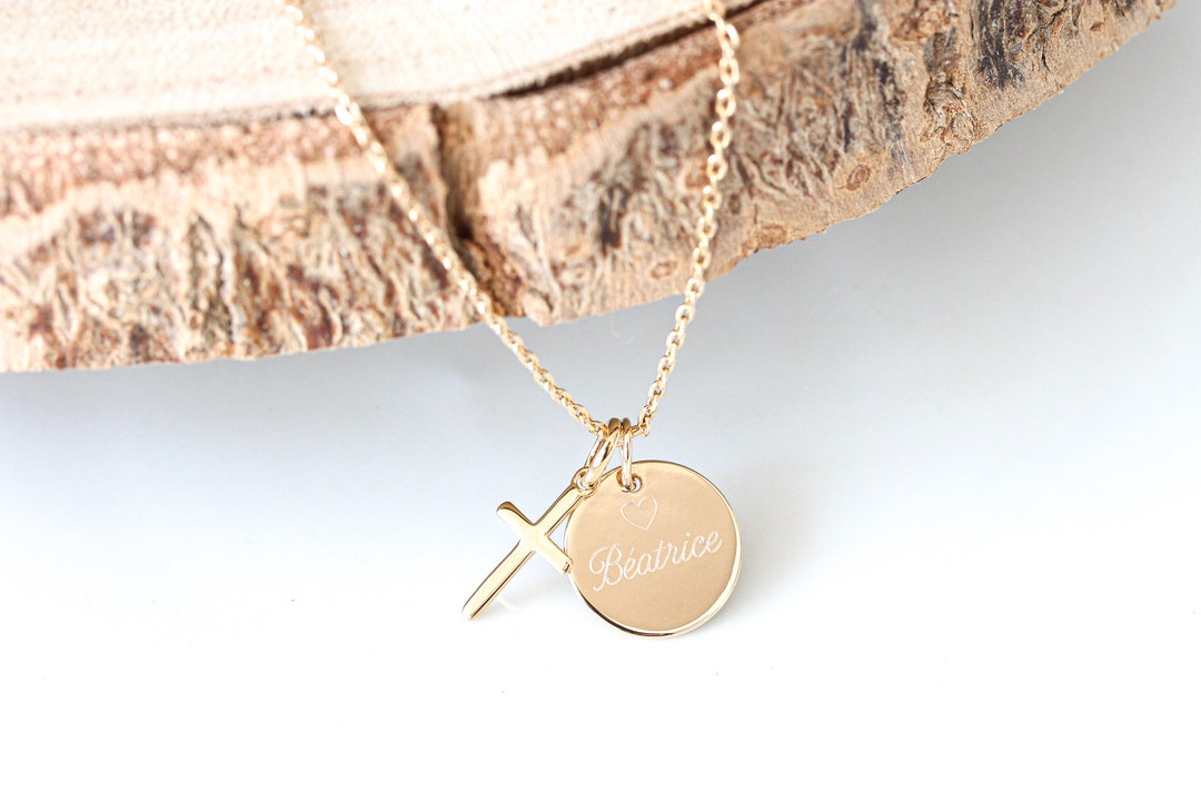 First Communion Cross Necklace: Personalized Gold Baptism Gift - Etsy