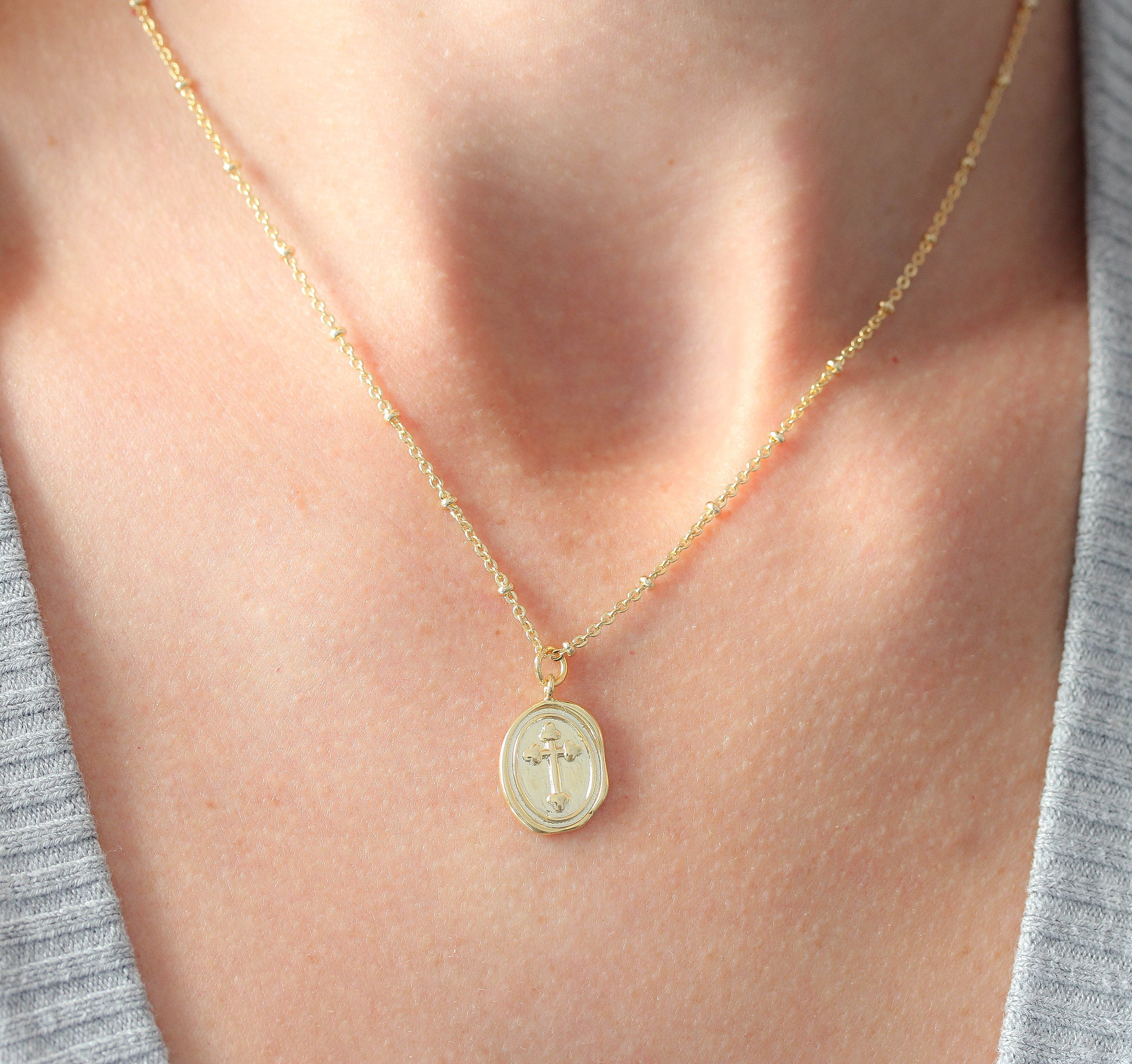 Gold Coin Necklace Cross Necklace Mothers Day Gift for Her. | Etsy