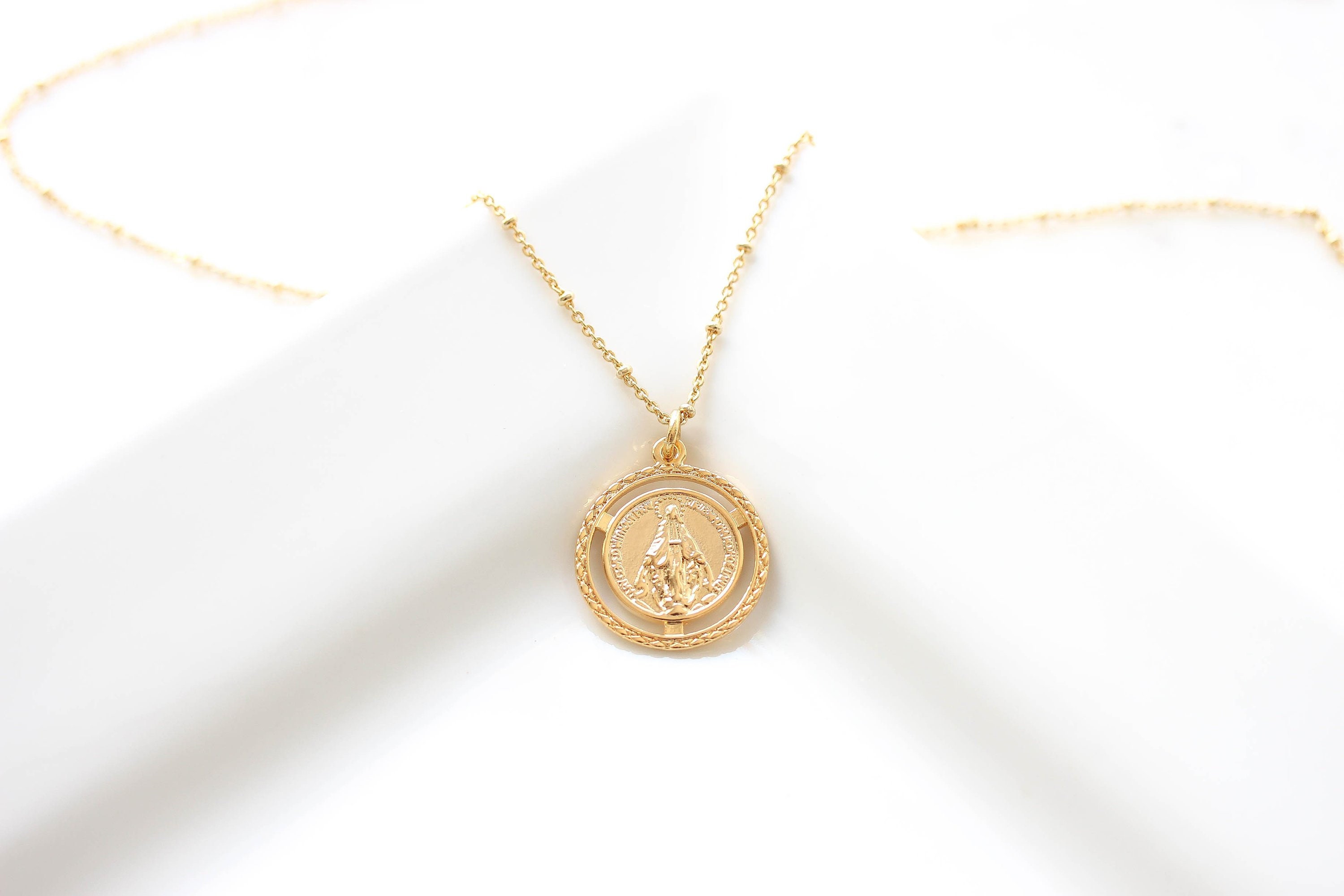 Virgin Mary Necklace Gold Coin Necklace. Religious Medallion | Etsy