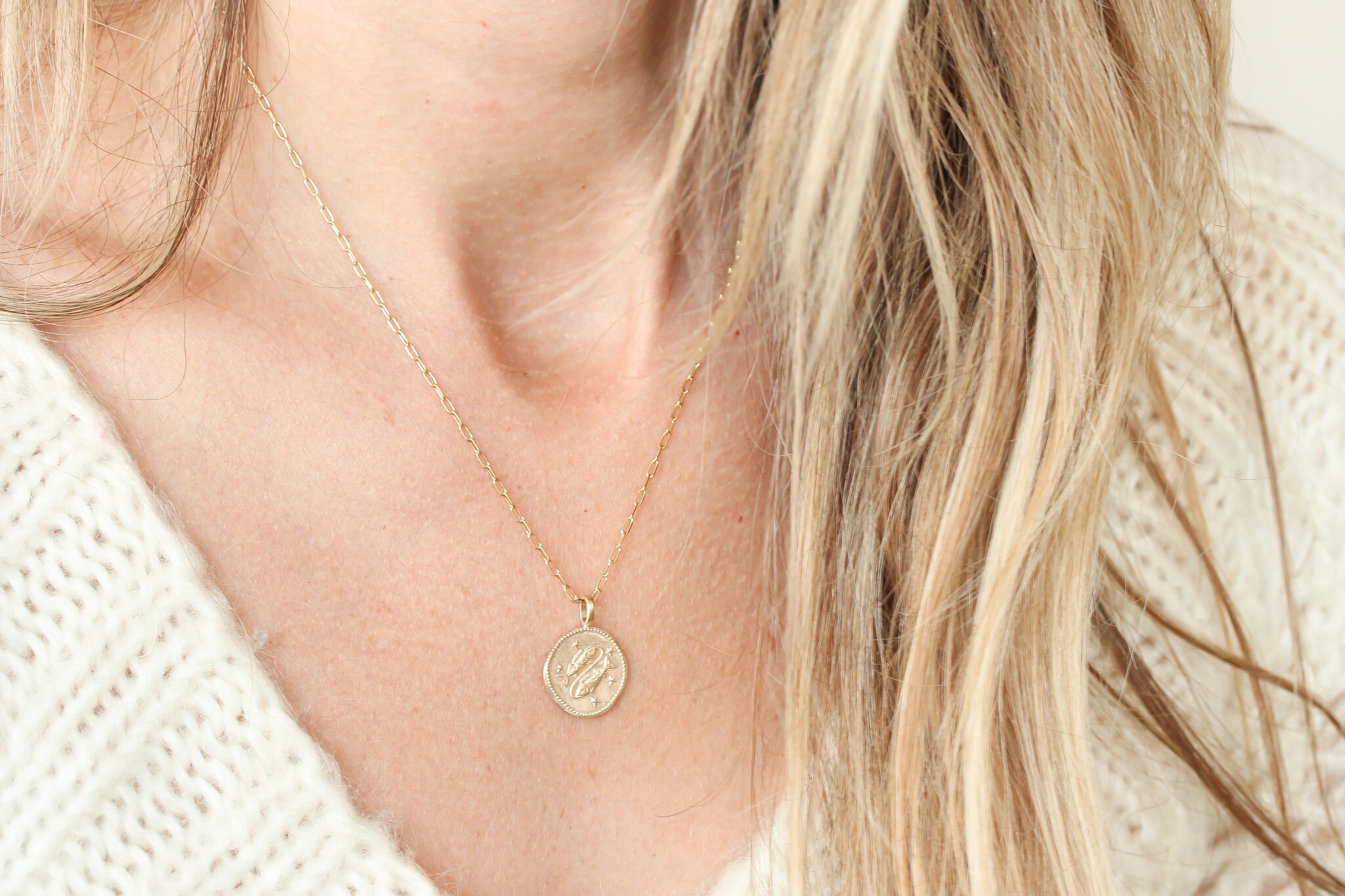 Zodiac Coin Necklace. Gold Dainty Astrology Pendant Sign - Etsy