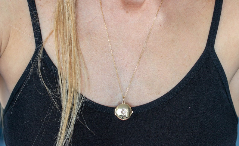 Gold Filled Star Diamond Personalized Locket Necklace. Photo | Etsy