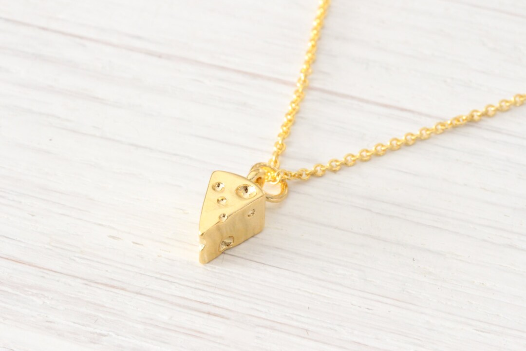 Tiny Gold Swiss Cheese Necklace, Food Jewelry Friendship Delicate ...