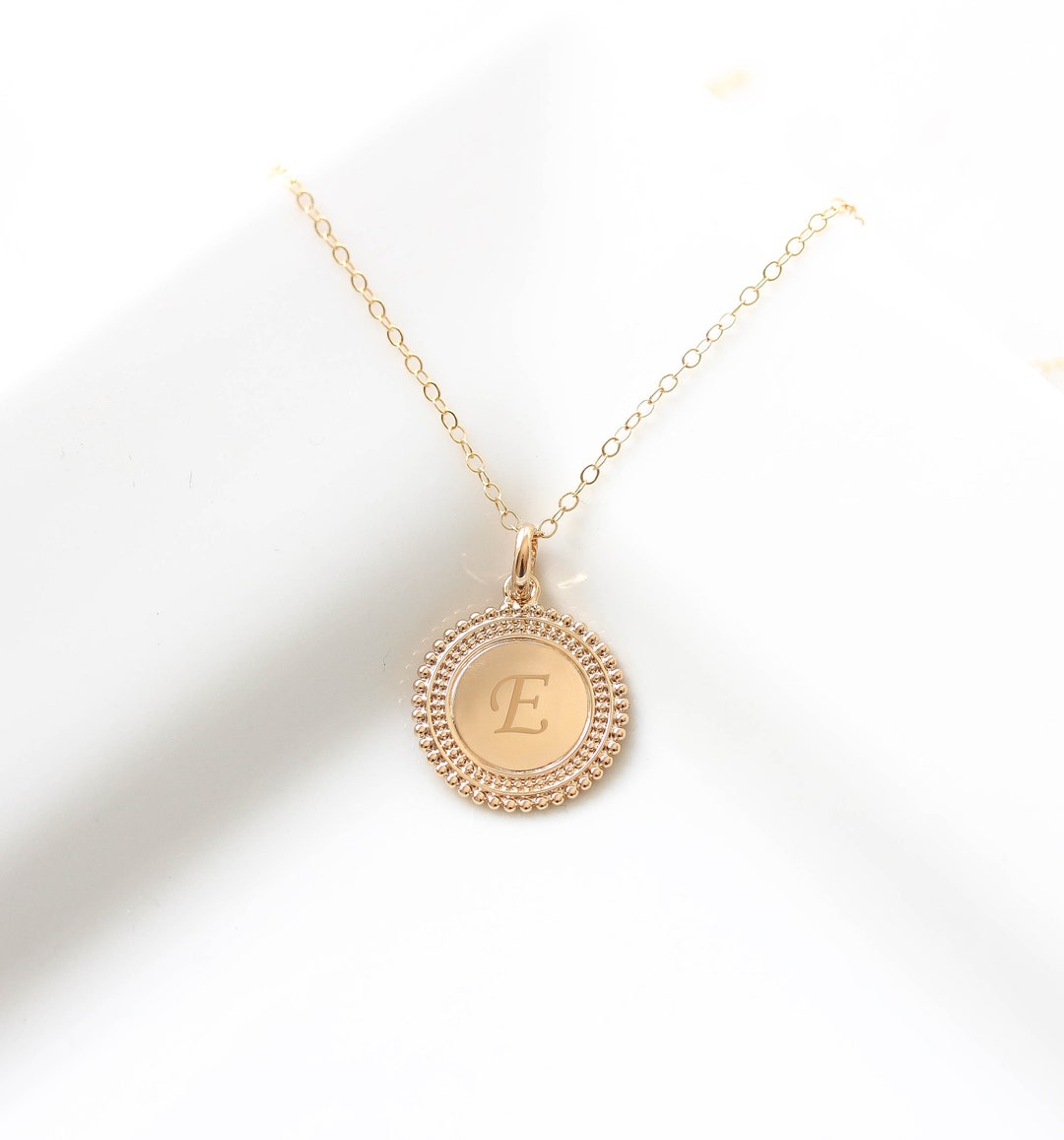 Gold Filled Initial Necklace: Personalized Coin Charm, Engraved ...