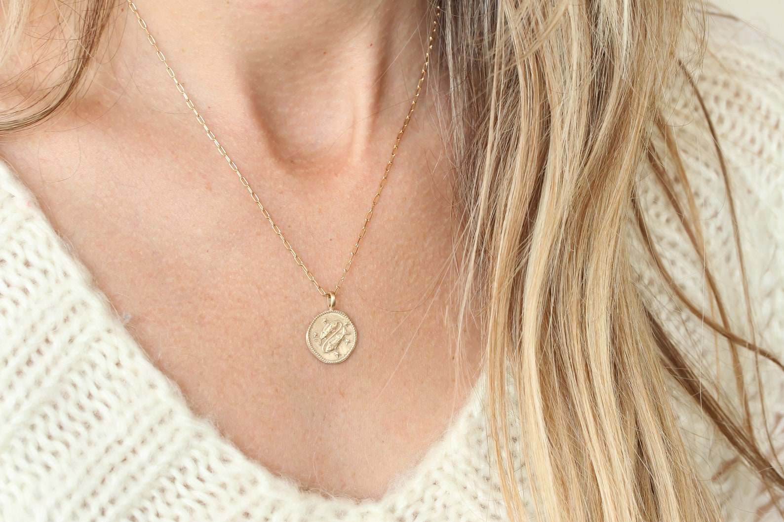Zodiac Coin Necklace. Gold Dainty Astrology Pendant Sign - Etsy