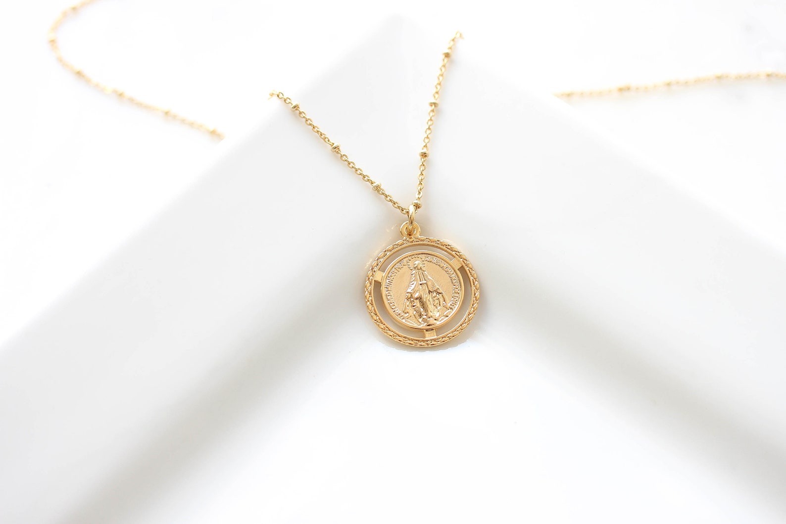 Virgin Mary Necklace Gold Coin Necklace. Religious Medallion | Etsy