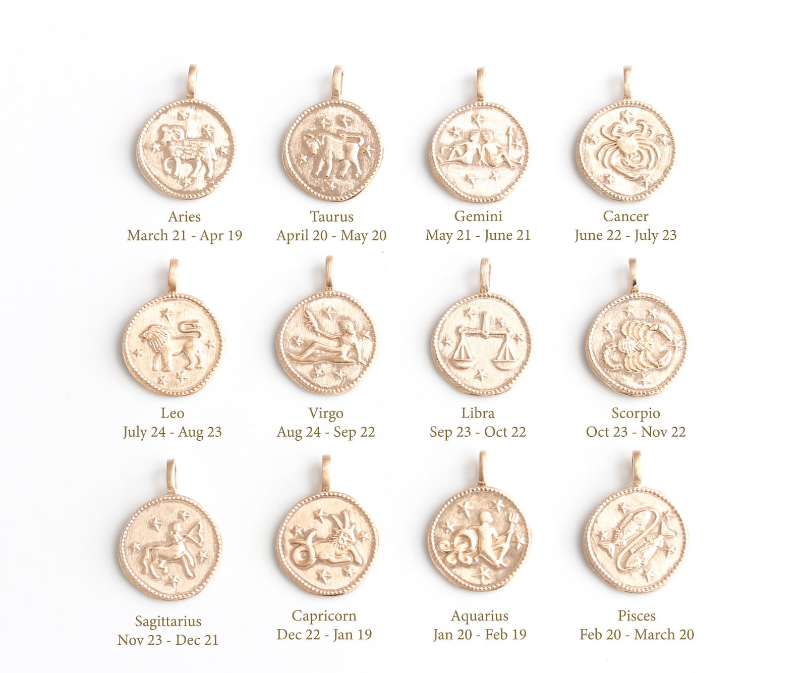 Zodiac Coin Necklace. Gold Dainty Astrology Pendant Sign - Etsy