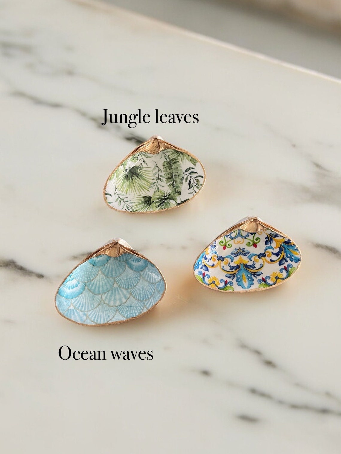 5 Clam Shell Decoupage Trinket/ Ring Dish Clam Shell Decor Clam Shell ...