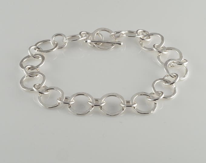 Sterling Silver Hammered Link Bracelet - Etsy