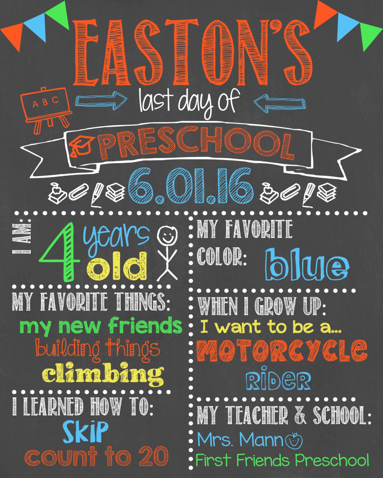 Last Day of Preschool Chalkboard / Last Day Chalkboard Sign - Etsy