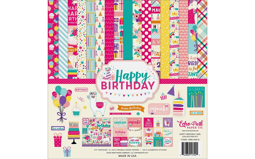 Echo Park Happy Birthday Girls Collection Kit 12x12" - Etsy
