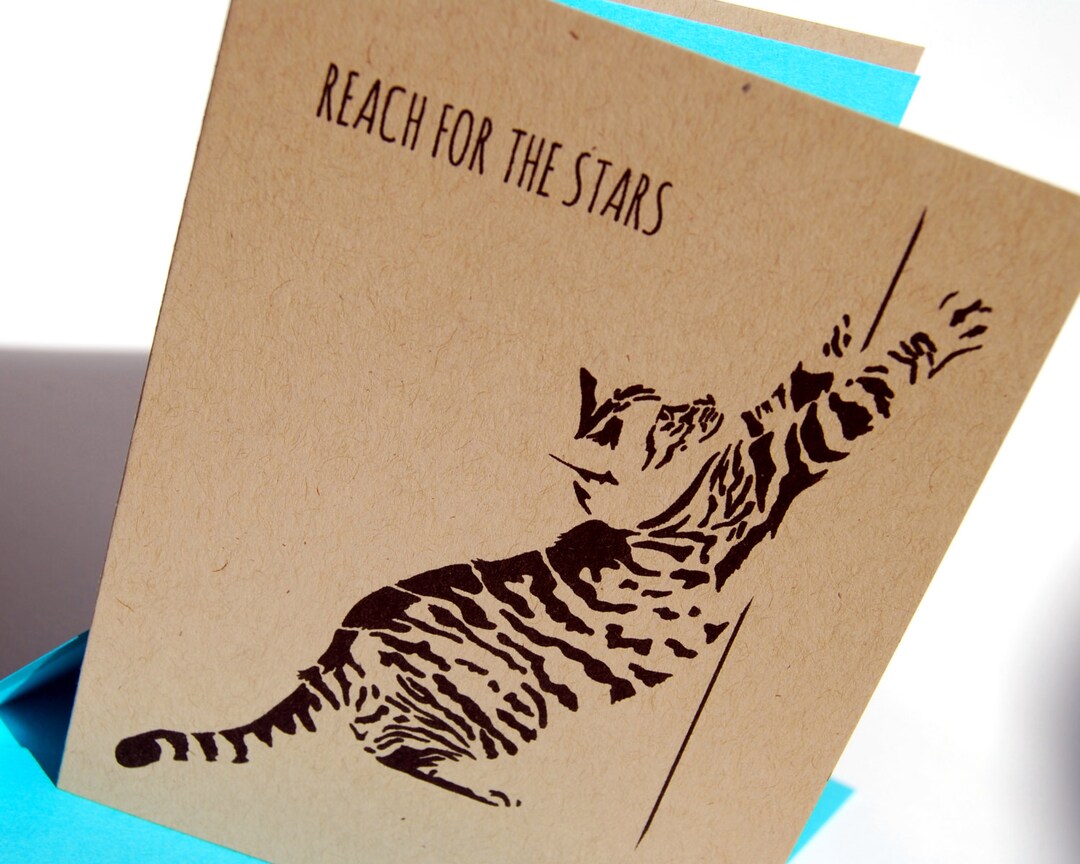 Cat Good Luck Card, Reach for the Stars Card, Tabby Cat Card - Etsy