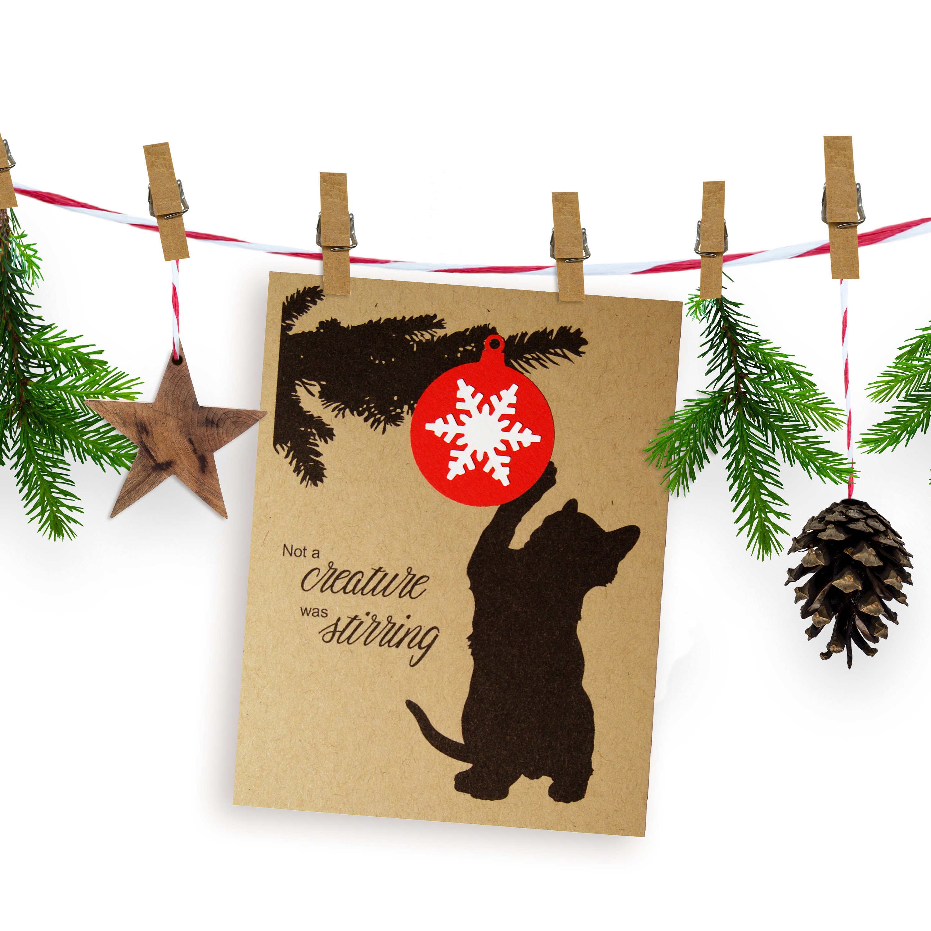 Cat Christmas Card Cat Holiday Card Mischievous Playful | Etsy