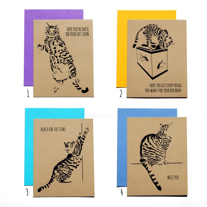 Four Card Set, Cat Cards - Etsy
