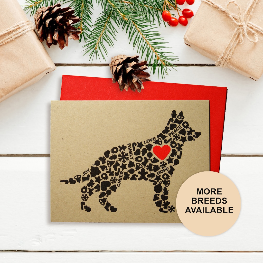 German Shepherd Christmas Card, Dog Holiday Card, Holiday Icons Card ...