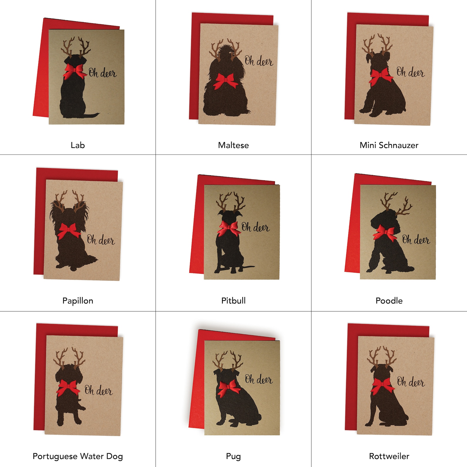 French Bulldog Christmas Card, Dog Holiday Card, Antlers, Bow, Single ...