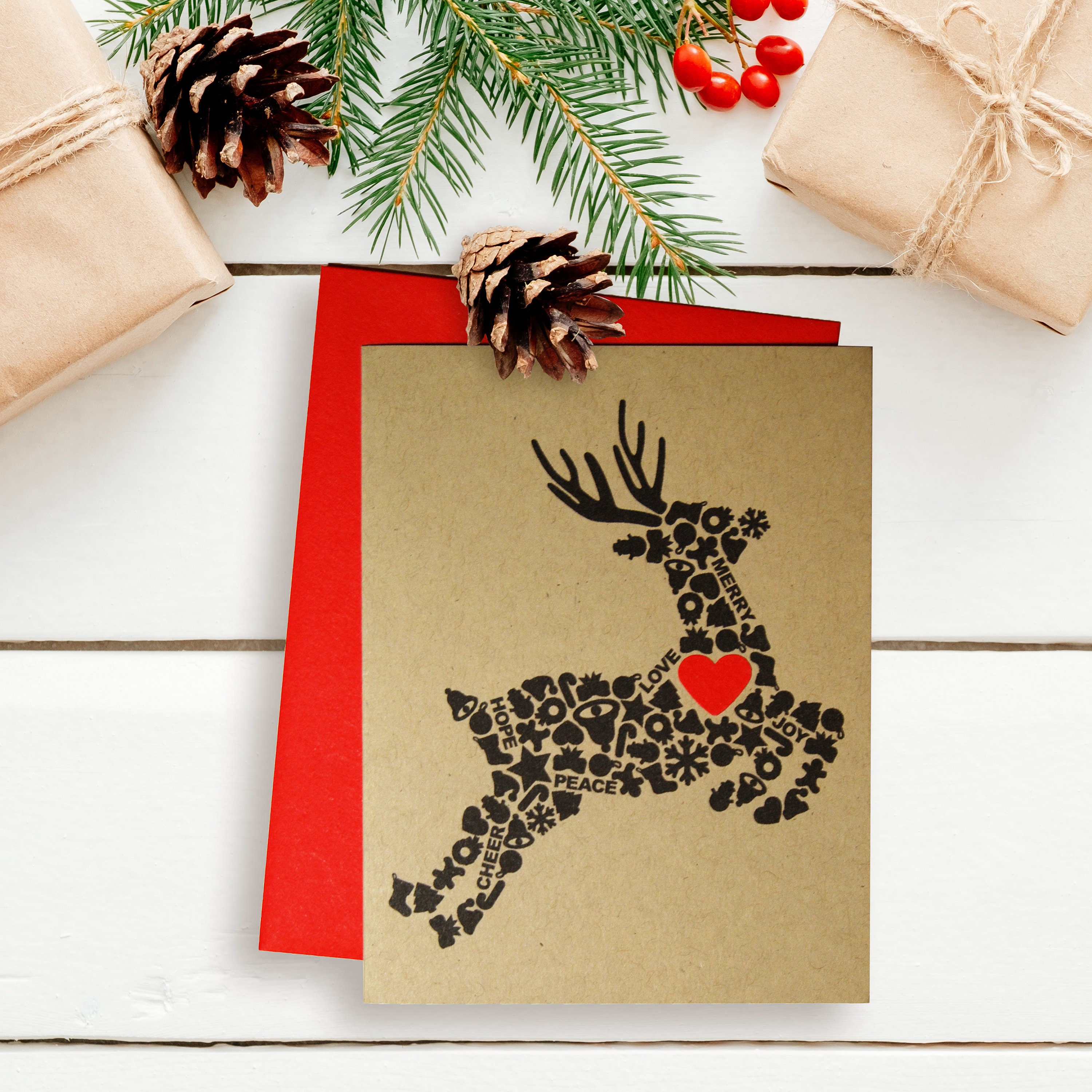 Reindeer Christmas Card Holiday Icons Card Single Card Set - Etsy