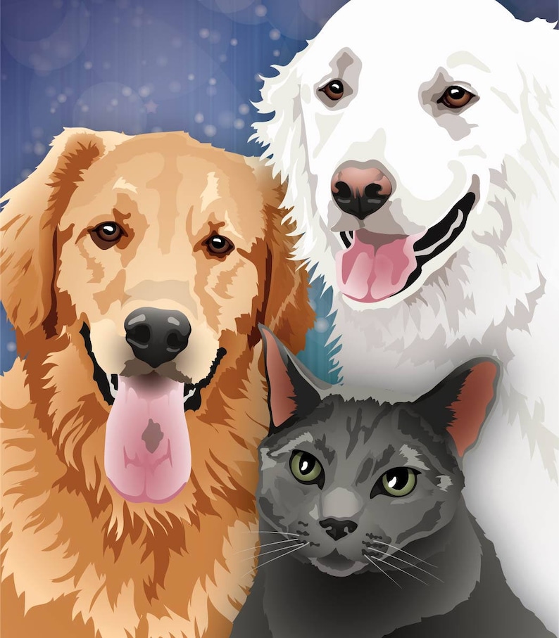 Custom Pet Portrait Digital Dog Cat Pet Memorial | Etsy