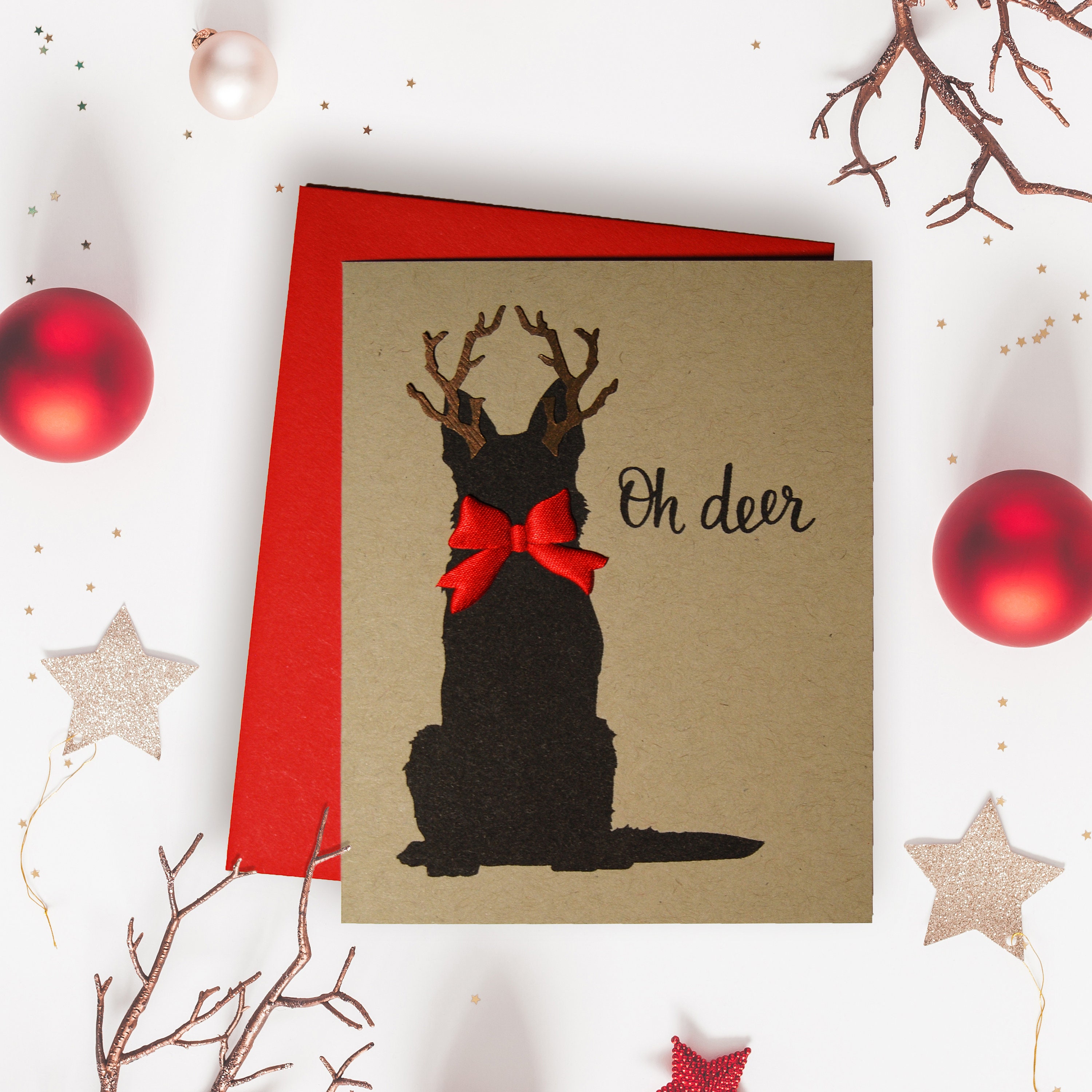 German Shepherd Christmas Card Dog Holiday Card Antlers - Etsy