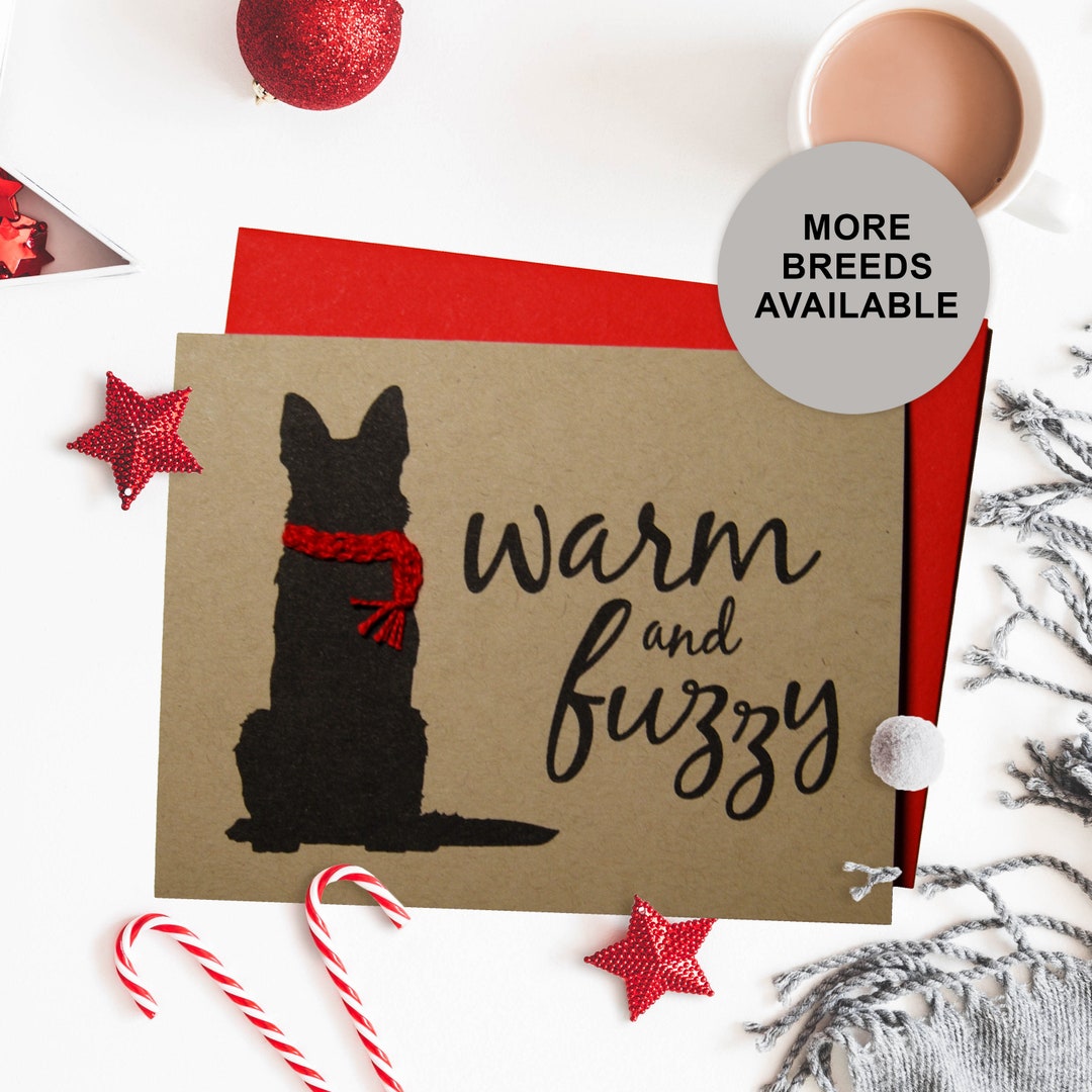 German Shepherd Christmas Card, Dog Holiday Card, Hand Knit Scarf ...