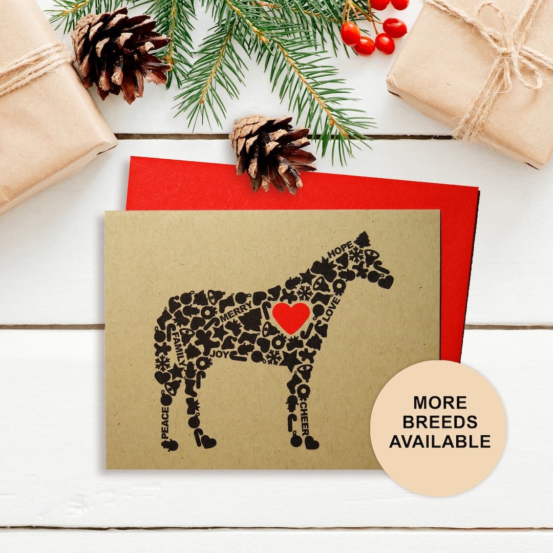 Horse Christmas Card, Horse Holiday Card, Holiday Icons Card, Single ...